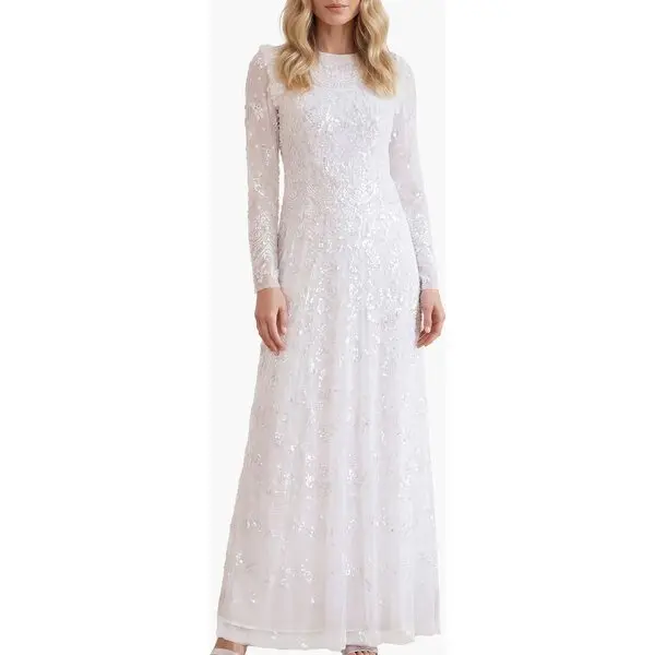 NEEDLE & THREAD Freya Long Sleeve Gown - Swan White