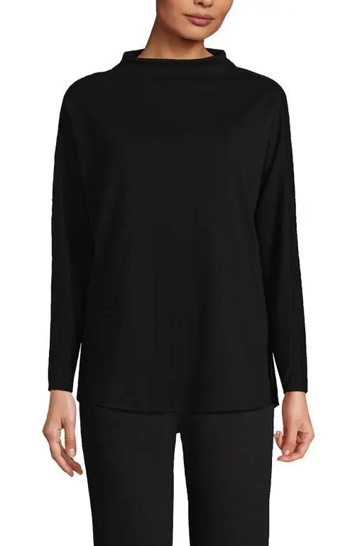 LANDS' END Long Sleeve Sport Knit Funnel Neck Top - Black