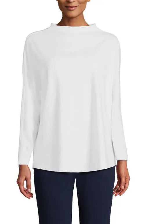 LANDS' END Long Sleeve Sport Knit Funnel Neck Top - White