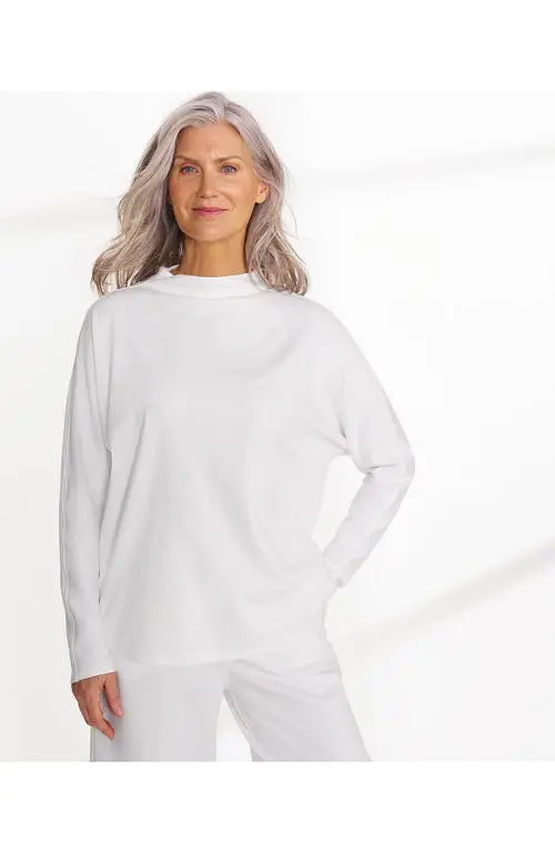 LANDS' END Long Sleeve Sport Knit Funnel Neck Top - White