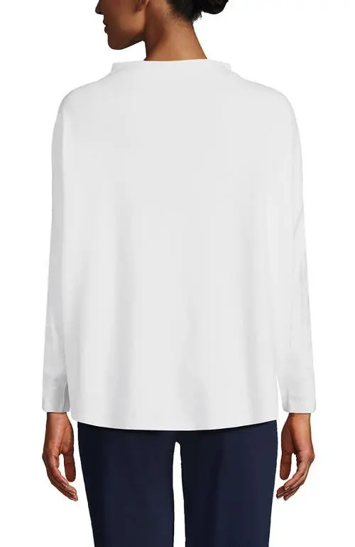 LANDS' END Long Sleeve Sport Knit Funnel Neck Top - White