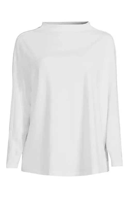 LANDS' END Long Sleeve Sport Knit Funnel Neck Top - White