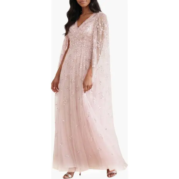 NEEDLE & THREAD Freesia Shimmer Cape Sleeve Ankle Gown - Opal