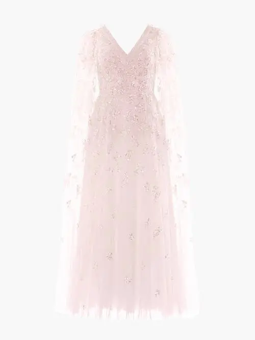 NEEDLE & THREAD Freesia Shimmer Cape Sleeve Ankle Gown - Opal