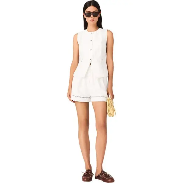 Maje Embroidered Linen Blend Shorts - White