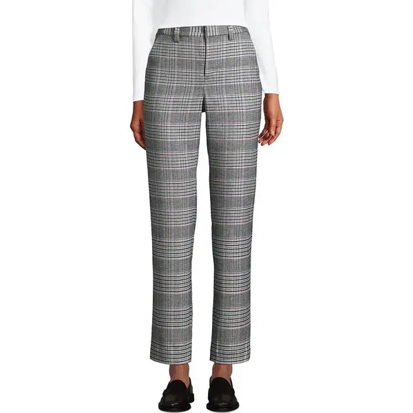 LANDS' END High Rise Brushed Flannel Tapered Ankle Pants - Pink Amethyst Glen Plaid