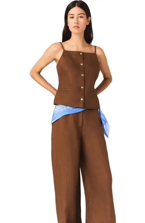 Maje Linen-blend Waistcoat Top - Brown