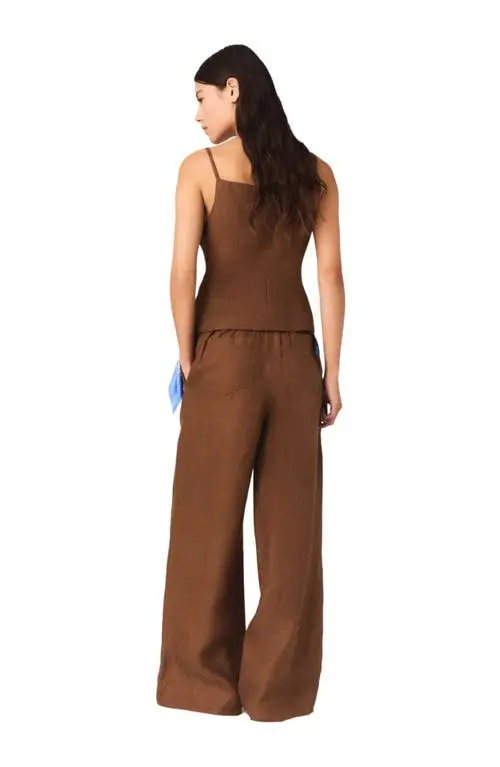 Maje Linen-blend Waistcoat Top - Brown