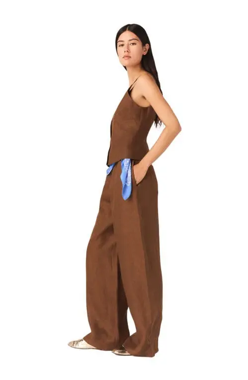 Maje Linen-blend Waistcoat Top - Brown