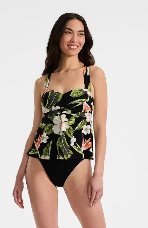 LANDS' END Sweetheart Fauxkini One Piece - Hibiscus Floral/black