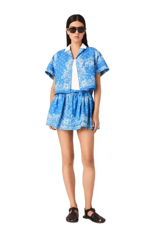Maje Contrast Collar Printed Shirt - Sky Blue Bandana Print