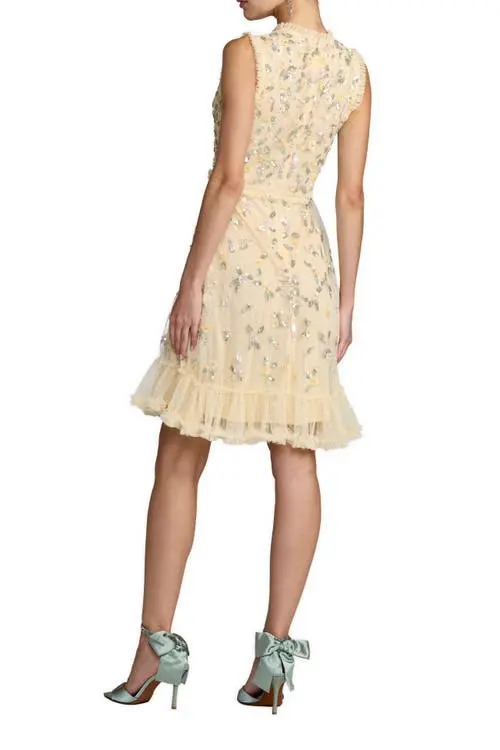 Mac Duggal Sleeveless Floral Beaded Tulle Mini Dress
