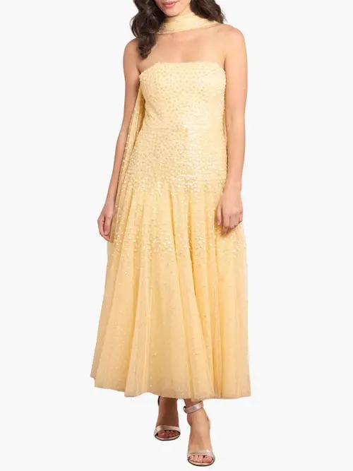 NEEDLE & THREAD Sunrise Sequin Strapless Cape Ballerina Dress