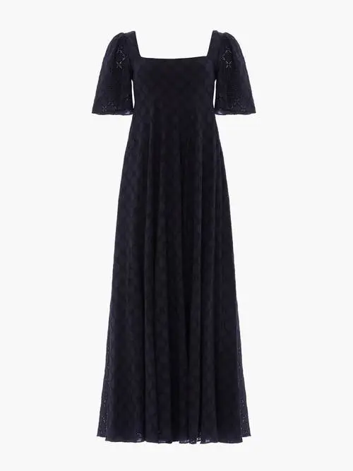 NEEDLE & THREAD Marisol Cotton Broderie Ankle Gown - Jet Black