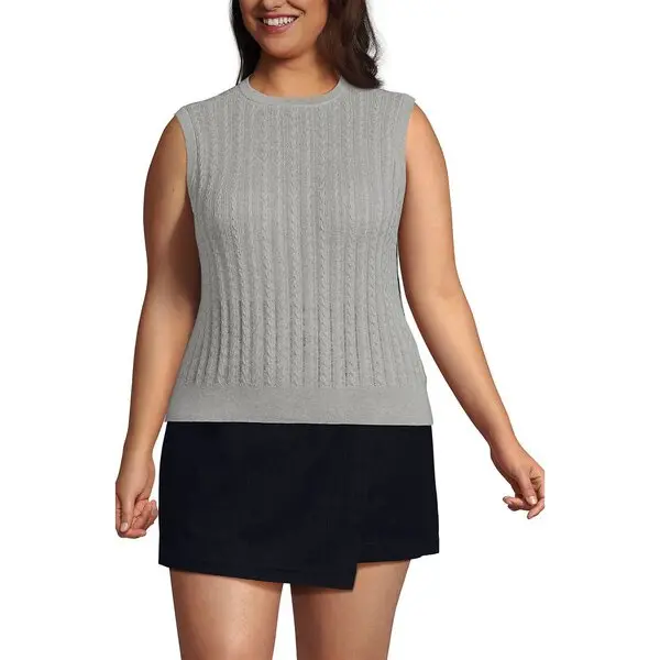 LANDS' END Cotton Pointelle Shell - Gray Heather