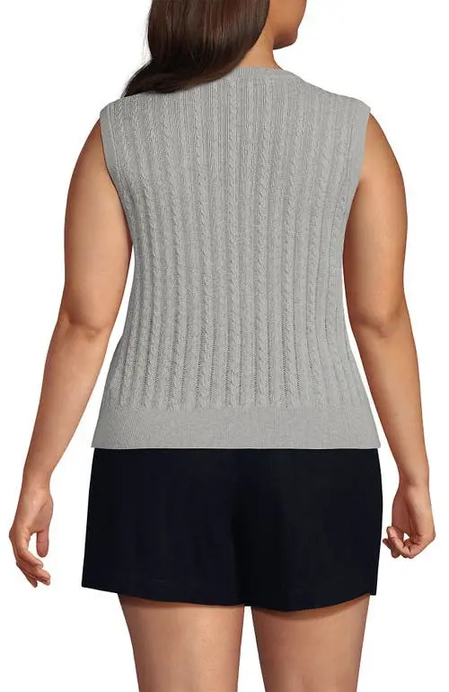 LANDS' END Cotton Pointelle Shell - Gray Heather