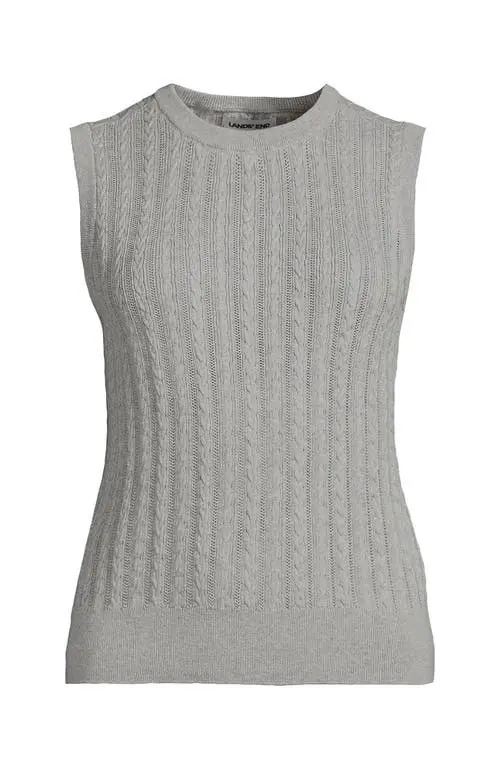 LANDS' END Cotton Pointelle Shell - Gray Heather