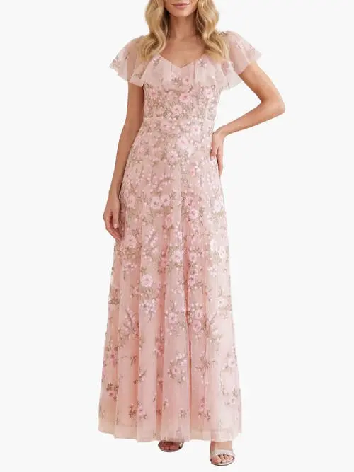 NEEDLE & THREAD Eden Rose V-neck Ankle Gown