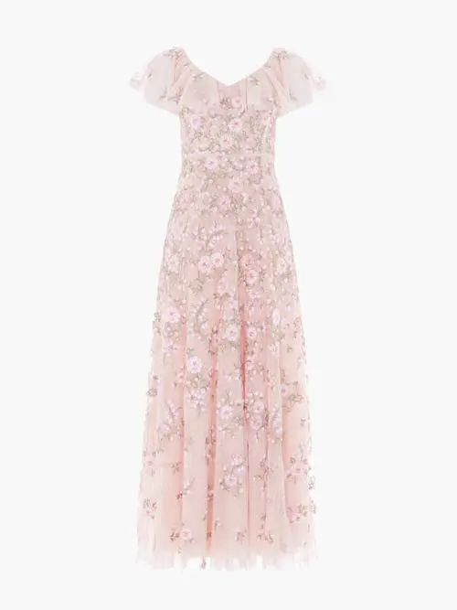NEEDLE & THREAD Eden Rose V-neck Ankle Gown