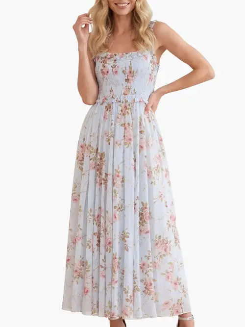 NEEDLE & THREAD Summer's Rose Chiffon Cami Ankle Gown - Aqua