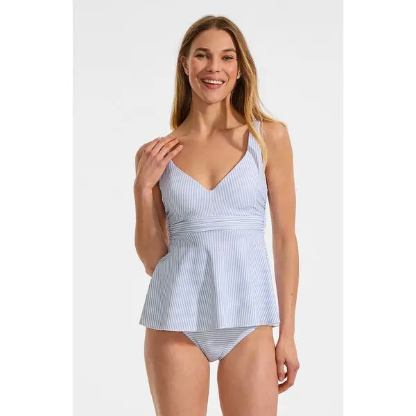 LANDS' END Dd-cup Sweetheart Belted Flutter Tankini - Soft Cloud Blue Mini Stripe