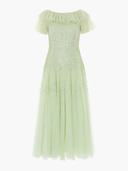 NEEDLE & THREAD Sunrise Sequin Short Sleeve Ankle Gown - Peppermint