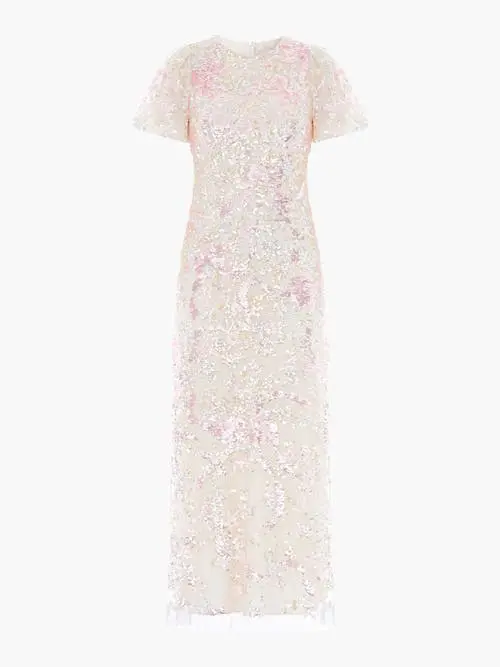 NEEDLE & THREAD Dancing Ribbon Sequin Gown - Cream/multi