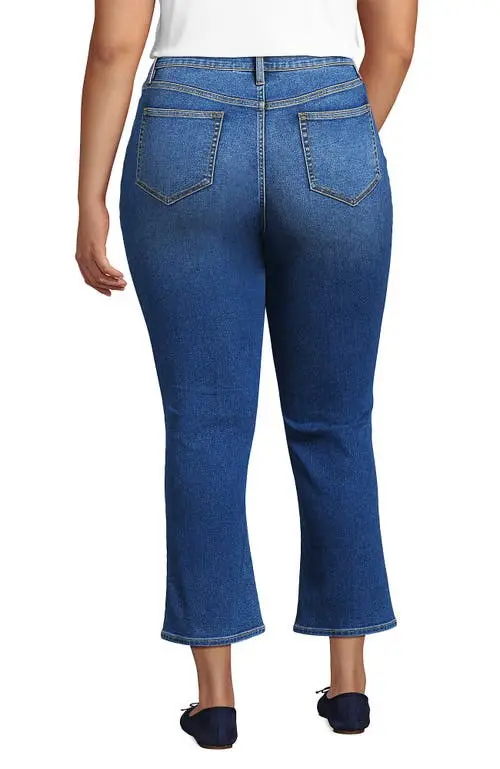 LANDS' END High Rise Button-fly Kick Flare Crop Jeans - Indigo Tide Blue