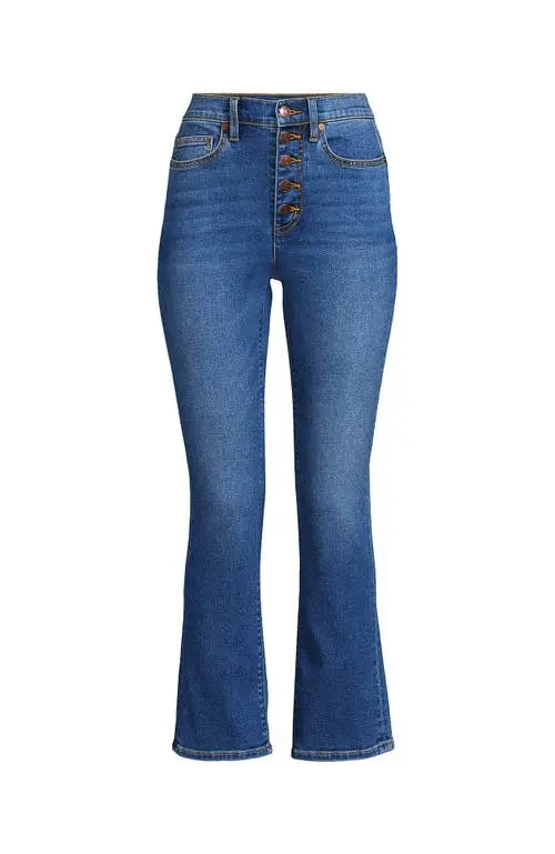 LANDS' END High Rise Button-fly Kick Flare Crop Jeans - Indigo Tide Blue