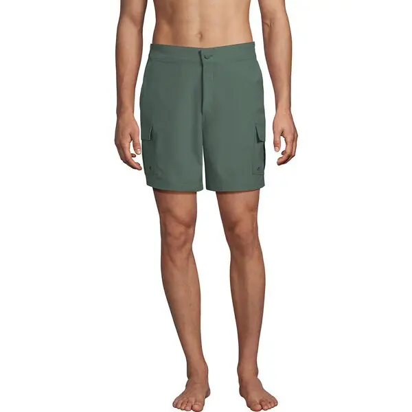 LANDS' END 7" Quick Dry Cargo Swim Shorts - Eucalyptus