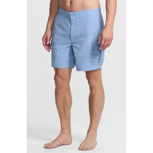 LANDS' END 7" Quick Dry Cargo Swim Shorts - Oasis Blue