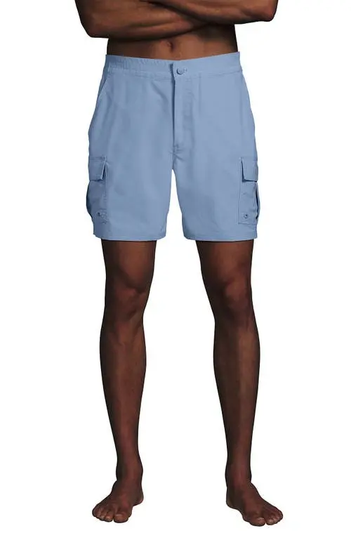 LANDS' END 7" Quick Dry Cargo Swim Shorts - Oasis Blue