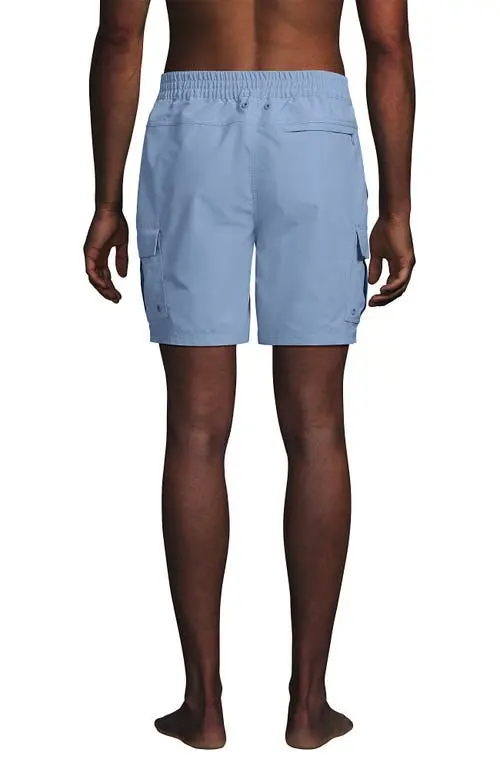 LANDS' END 7" Quick Dry Cargo Swim Shorts - Oasis Blue