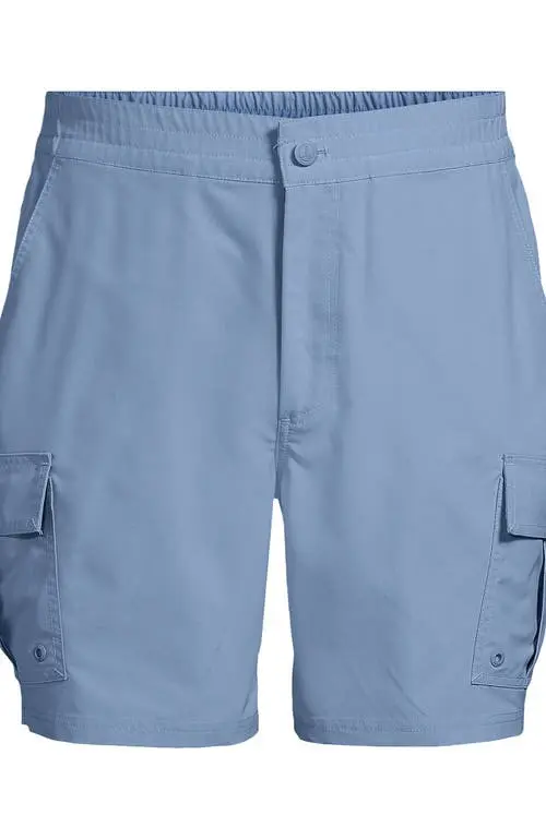 LANDS' END 7" Quick Dry Cargo Swim Shorts - Oasis Blue