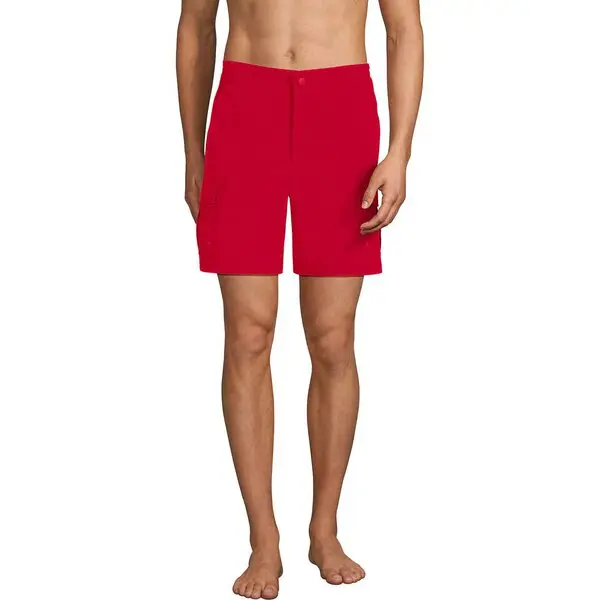 LANDS' END 7" Quick Dry Cargo Swim Shorts - Strawberry
