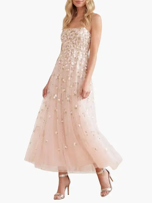 NEEDLE & THREAD Meadow Ditsy Cami Ankle Gown - Opal/peach