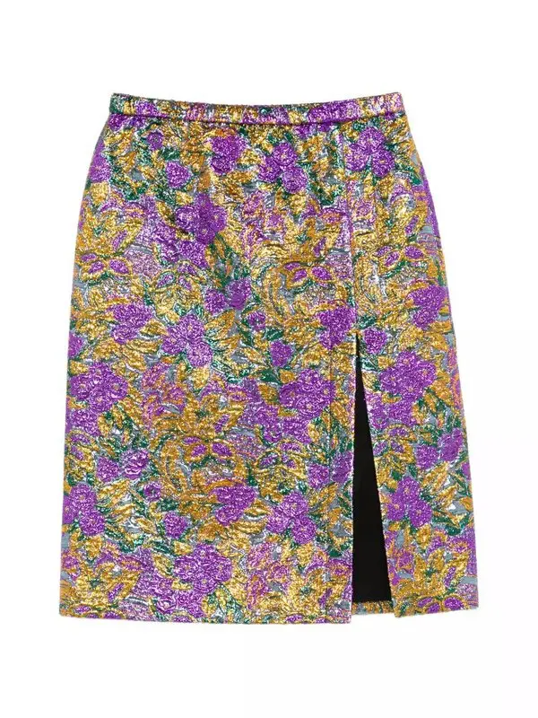 N°21 Floral-print Front-slit Skirt - Purple