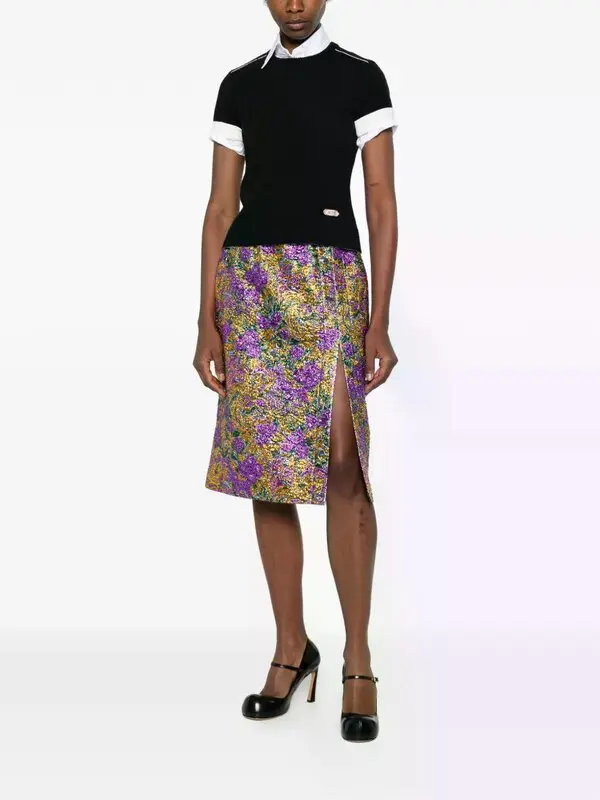 N°21 Floral-print Front-slit Skirt