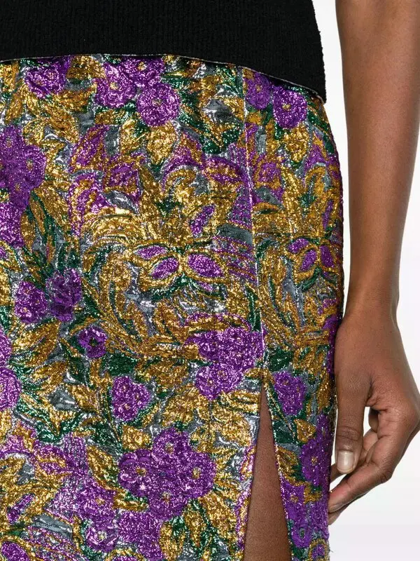 N°21 Floral-print Front-slit Skirt