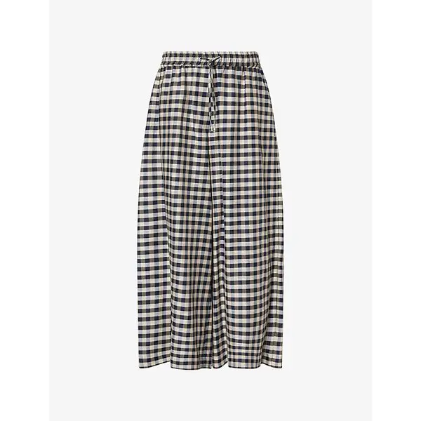Max Mara Check Wide-leg Cotton-blend Trousers - Navy Vichy