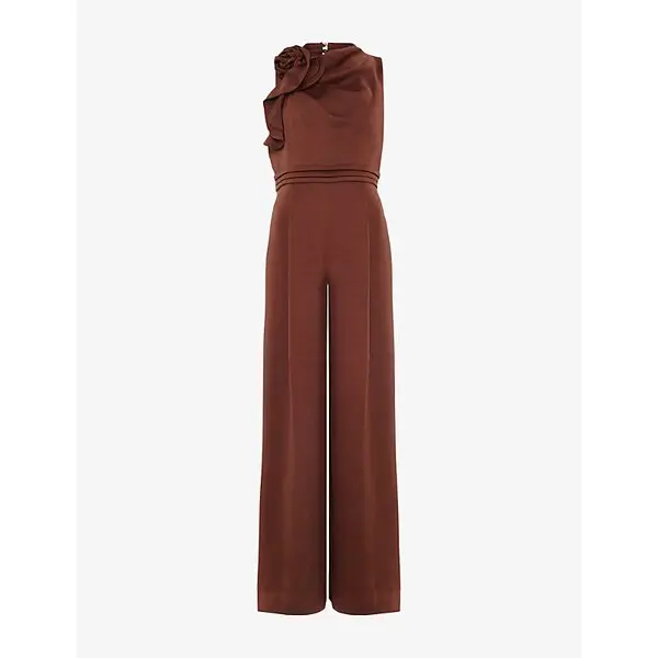 PHASE EIGHT Elora Flower Satin Jumpsuit - Brown