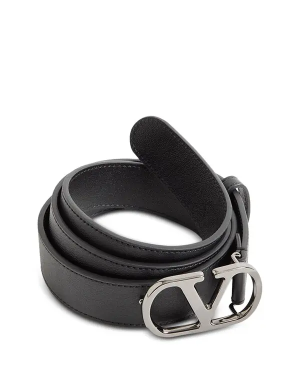 Valentino Garavani Logo Buckle Leather Belt - Black