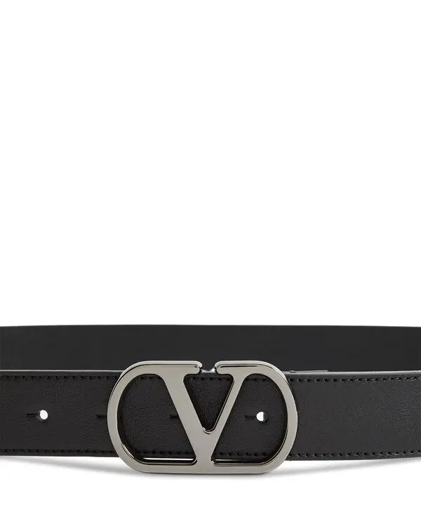 Valentino Garavani Logo Buckle Leather Belt - Black