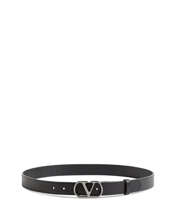 Valentino Garavani Logo Buckle Leather Belt - Black