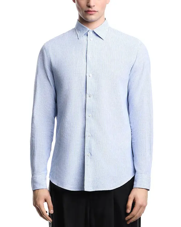 Emporio Armani Regular Fit Classic Collar Shirt - Light Blue Stripes