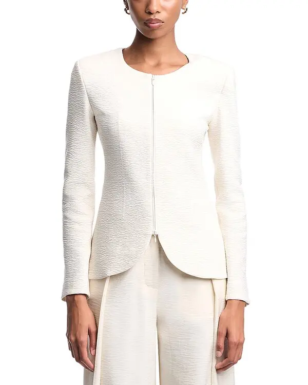Emporio Armani Textured Jersey Zip Blazer - Warm White