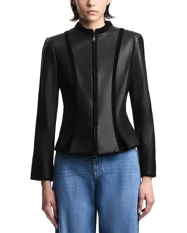 Emporio Armani Glove Nappa Leather & Suede Piping Zip-up Jacket