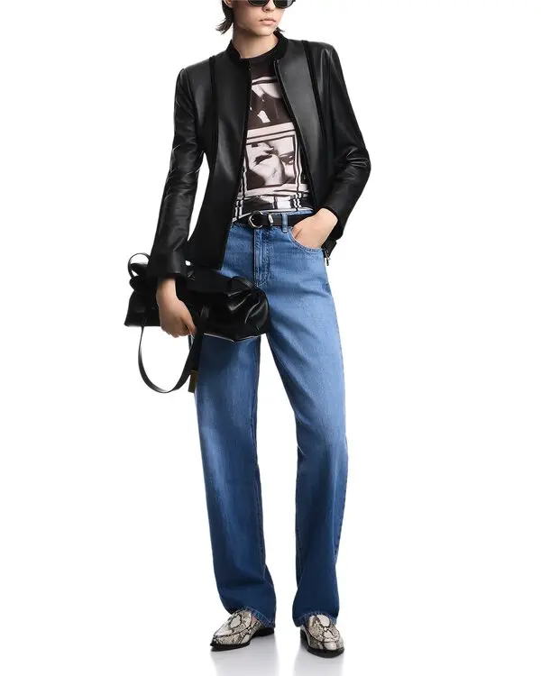 Emporio Armani Glove Nappa Leather & Suede Piping Zip-up Jacket