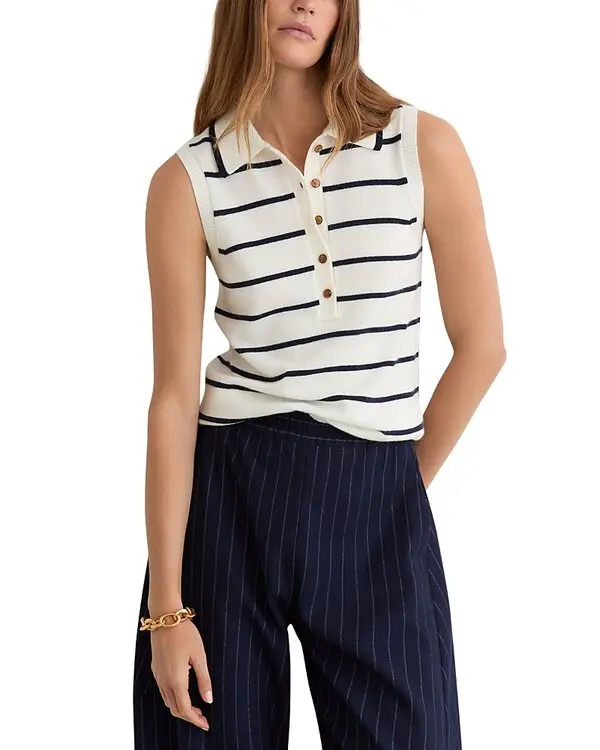 REISS Sara Polo Top - Ivory/navy