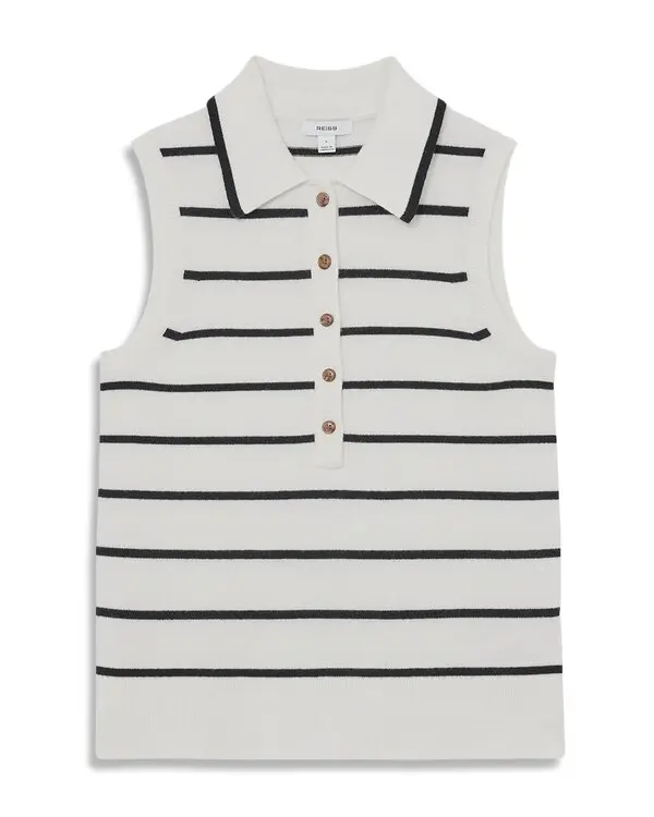 REISS Sara Polo Top - Ivory/navy